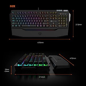 WIZMAX Keyboard ZK1 Professional Wired Mechanical Gaming Keyboard, Kailh Box Linear Switches, RGB, Detachable Magnetic Palm Rest, Multimedia Keys, Volume Control Wheel, Aluminum Top (104 Keys, Black)