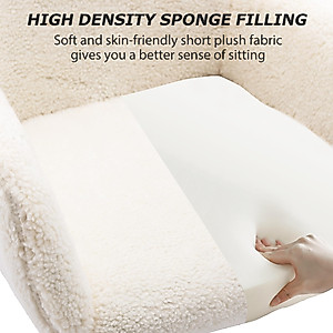 KCC Faux Fur Office Desk Chair, Comfy Swivel Armchair with Wheels, Upholstered Fuzzy Vanity Chair, Adjustable Height, White