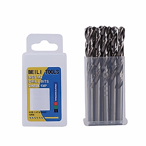 HSS M2 Metal Jobber Twist Drill Bits, Pack of 10 (1/4", 6.5mm)