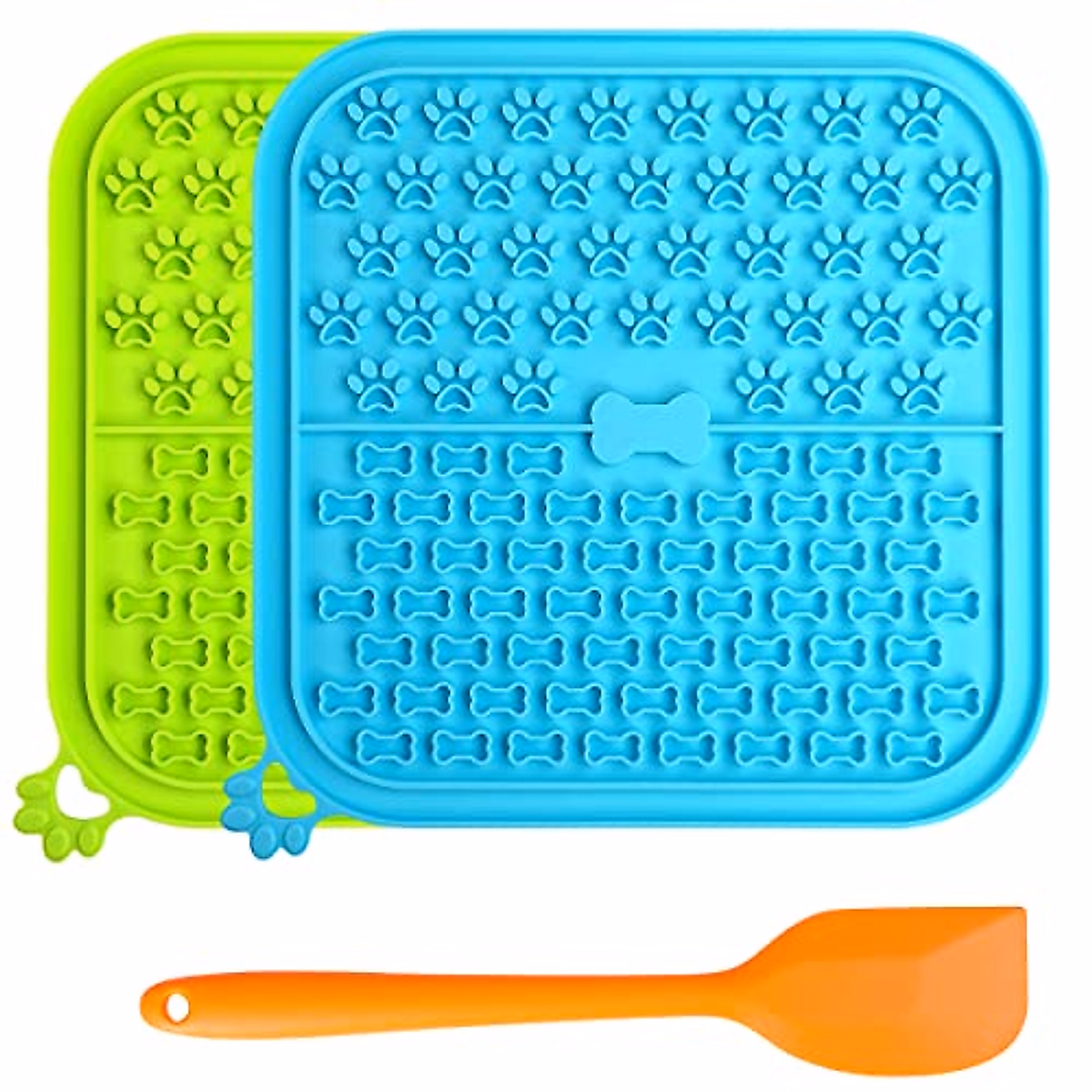 Lick Mat for Dogs 2 Pack Non-Slip Slow Feeders Licking Mat with Suction Cups for Anxiety Relief Include One Spatula for Scooping Out Dog Treat&Cat Food (Blue&Green)