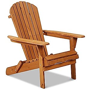 Adirondack Chair Patio Outdoor Chairs Folding Weather Resistant Lawn Chair w/Arms Solid Wood Reclining Fire Pit Chair for Deck, Backyard, Pool, Natural