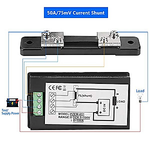 PEACEFAIR PZEM-051 LCD Display DC 6.5-100V Digital Electric Power Energy Voltage Current Meter Power Energy Battery Monitor Amperage Meter Gauge with Built-in Shunt(50A Shunt)