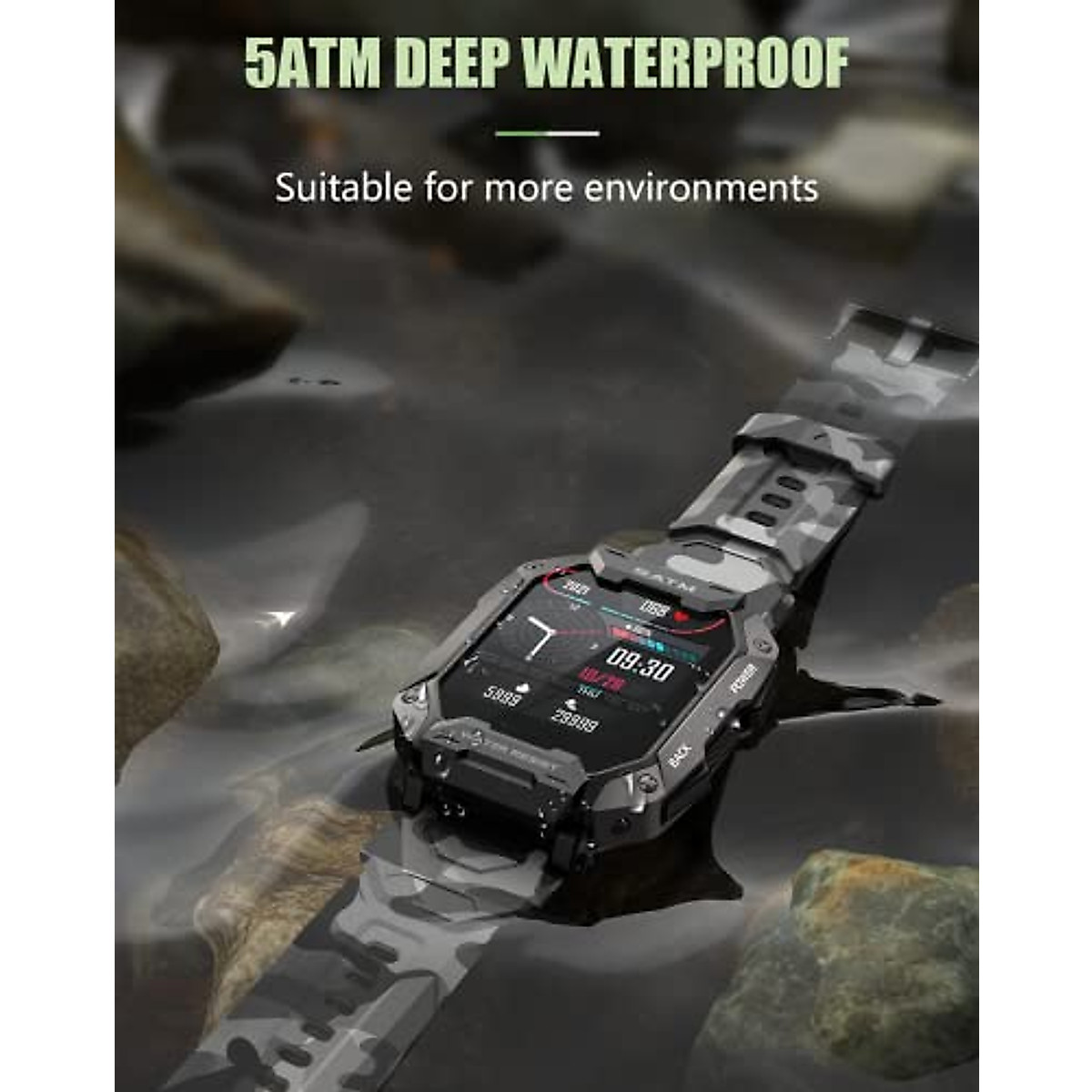 Seiconer Tactical Military Sports Smart Watch for Men,5ATM/IP68 Waterproof Fitness Tracker Heart Rate Blood Pressure SpO2 Sleep Monitor, 1.71" Big Screen Compatible with Android&iOS