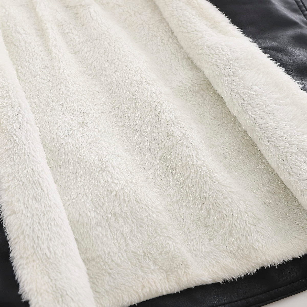 LJYH Children Collar Motorcycle Faux Leather Coats Kids Bomber PU Soft Leather Jackets 5/6yrs