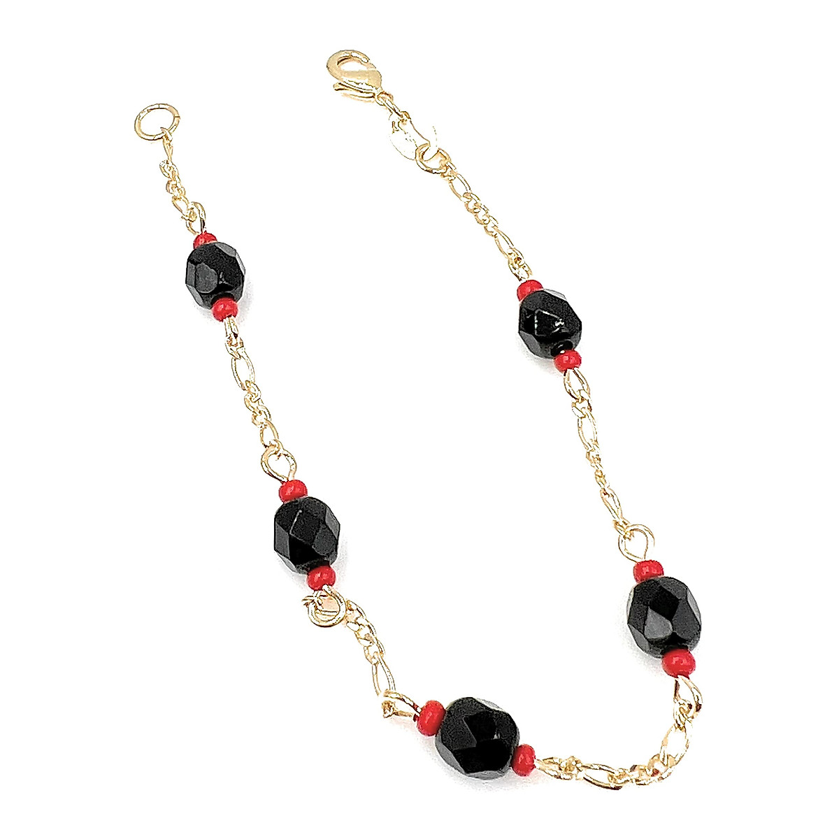 FWJ 18K Gold Plated Azabache Beads 6mm Bracelet Protection Jewelry (5.5" Inches)