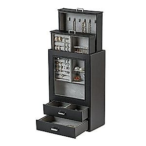 Kendal Jewelry Boxes for Girls Women, Stand Layer Jewelry Organizer Box Display Necklace, Earring, Ring, Jewelry Storage Case, Black Leather Jewelry Box for Women's Day as Ideal Gift (Black)