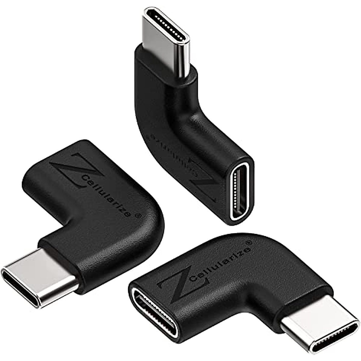 Cellularize Right Angle USB C Adapter USB C 90 Degree Adapter 40Gbps Low Profile Male to Female Extender 240W Thunderbolt 4/3 Data for Steam Deck Notebook Tablet Mobile Phone (3 Pack)