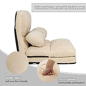 S AFSTAR Safstar Floor Folding Couch and Futon Sofa, 6-Position Fabric Sleeper Sofa Bed with 2 Pillows and Sponge Filling, Adjustable Lazy Sofa for Living Room and Bedroom(Beige)