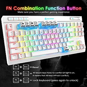 ZIYOU LANG Mechanical Gaming Keyboard,Chroma RGB 18 Kinds LED Backlit Keyboard with Wired Type C,87 Keys Anti-ghosting,Blue Switch and 4 Low Profile Switch Scroll Wheel for PC Gamers