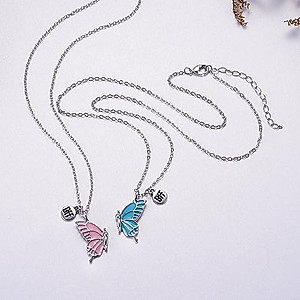 Ralukiia Butterfly Wing Necklace, Two Butterfly Necklaces, 2 Separate Chained Butterfly Pieces, BFF Best Friend Soul Gift for 2, Two Sister Friendship Necklaces