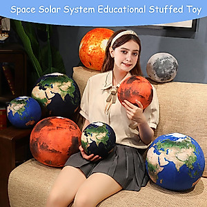 ELAINREN Super Cute Moon Plush Soft Pillow, Learning Science Astronomy Space Solar System Educational Stuffed Blue Planet Toys-10.6Inch
