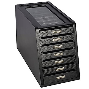 DisplayGifts Knife Storage Glass Top Display Case Holder Tool Storage Cabinet with Felt Bottom Drawers Black