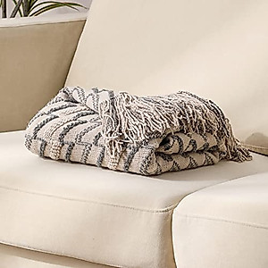 TXDYB 50"x 60" Soft Warm Cozy Khaki Knitted Blanket with Tassels,Boho Deco Throw Blanket for Bed Sofa Room Travel Camping Hotel Decoration,Wave Pattern Blanket for Women and Men