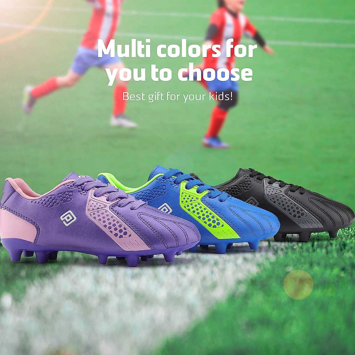 DREAM PAIRS Boys Girls Soccer Cleats Youth Firm Groud Classic Lightweight Football Shoes for Little/Big Kid,Size 4 Big Kid,Black/Dark/Grey,HZ19006K