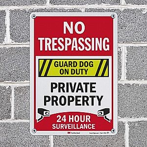 SmartSign “No Trespassing - Private Property, Guard Dog On Duty, 24 Hour Surveillance” Sign | 10" x 14" 3M Engineer Grade Reflective Aluminum