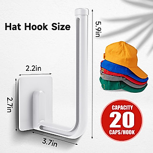 OWLMATE Hat Organizer for Baseball Caps Hat Rack for Wall Hat Hooks Hat Storage Holder for Closet Door Adhesive/Drill Mount 4 Pack (White)