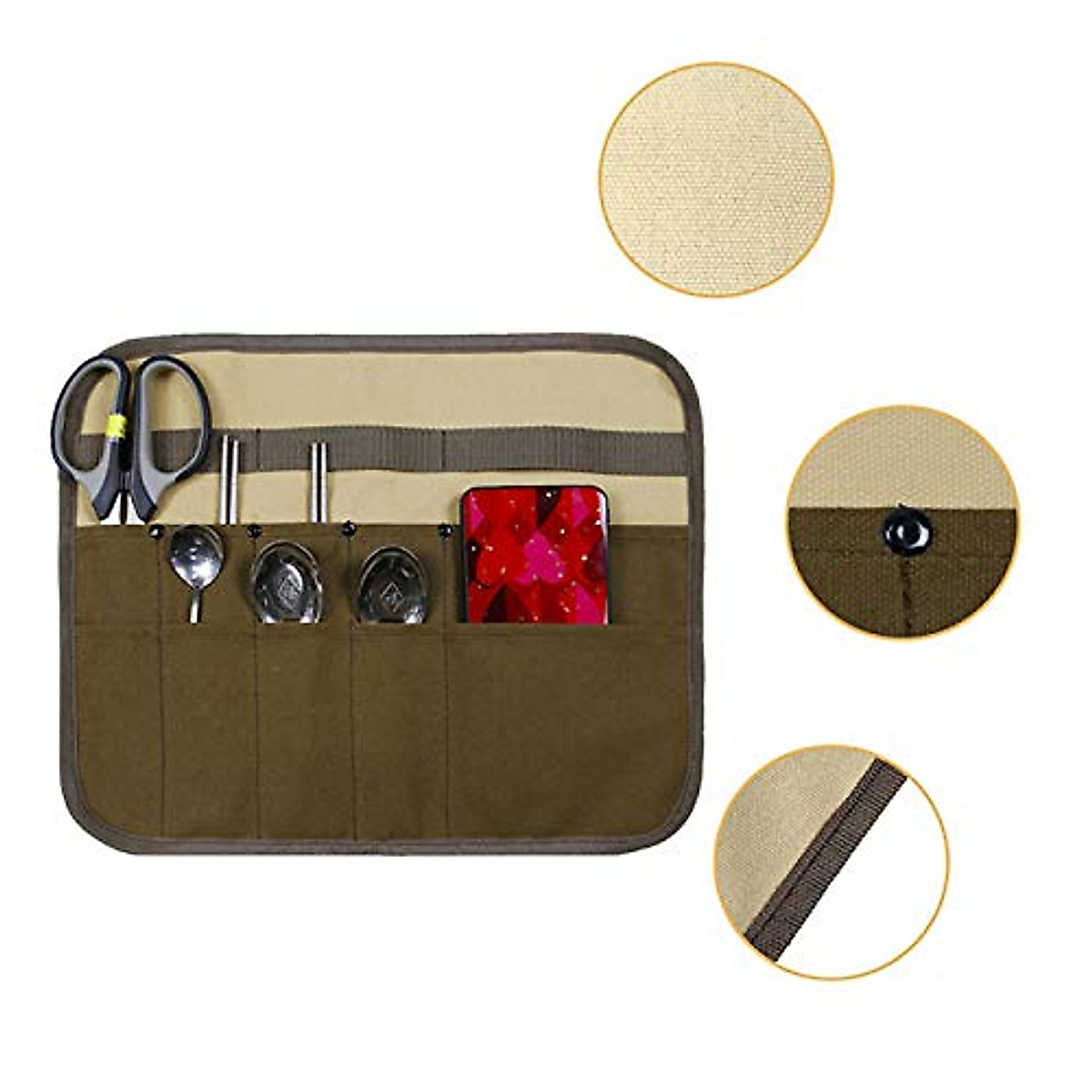 10 PACK Organizer Portable Multi Pocket Canvas Utensil Storage Holder Multi-Purpose Brush Roll Bag Travel Tool Roll Pouch for Camping Barbecue Flatware Hiking