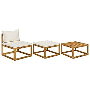 WEHUOSIF 3 Piece Patio Lounge Set with,Pool Sofa,Bistro Set,Outdoor Dining Chairs,Balcony Furniture,Footstool,Pool Sofa,for Front Porch,Garden,Patio,Backyard,Cream Cushions Solid Acacia Wood