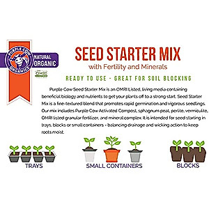 Purple Cow Organics All Natural Seed Starter Mix for Fast Germination and Vigorous Seedlings with Strong Root Systems for Indoor Home Gardens, 12 Quart Bag