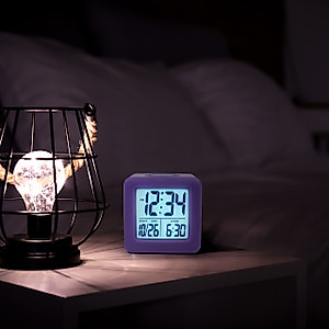 Equity 73004 Purple Soft Cube LCD Alarm Clock with Smart Light