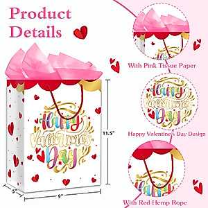 FLYAB Happy Valentines Day Gift Bag with Handle 11.5"x9"x5" Valentines Gift Bag with Tissue Paper Romantic Valentines Anniversary Wedding Gift Bags for Her Him Girlfriend Boyfriend Wife Husband Women
