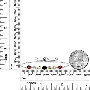 Gem Stone King 925 Sterling Silver and 10K Yellow Gold Red Garnet Black Onyx and White Lab Grown Diamond Adjustable Infinity Bracelet For Women | 1.57 Cttw | Fully Adjustable Up to 9 Inch