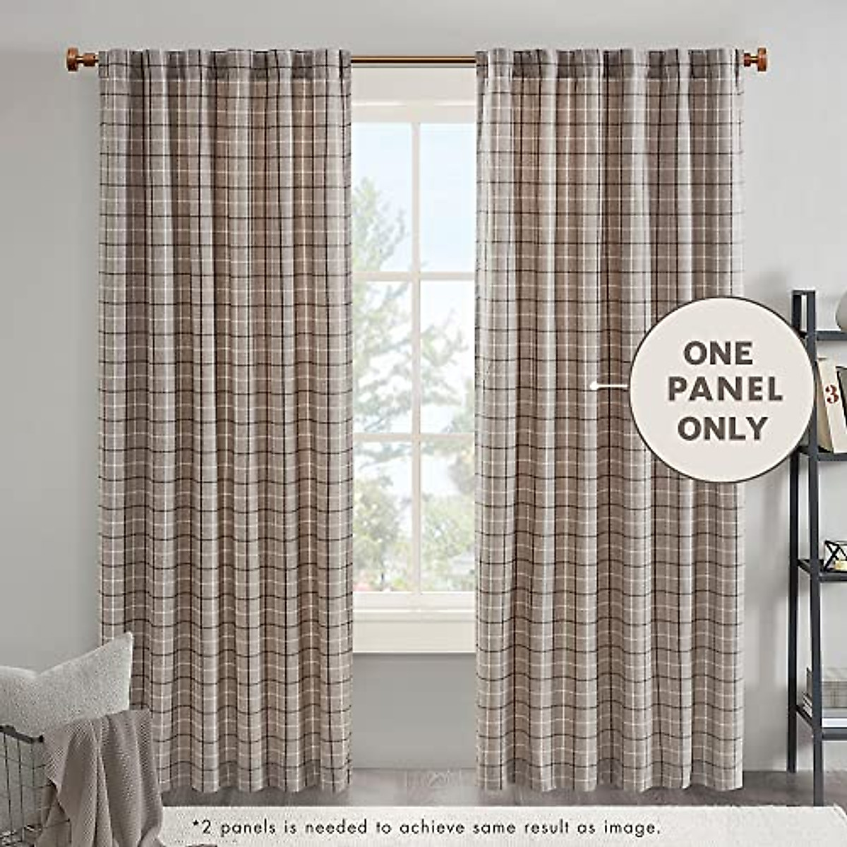 Madison Park Anaheim Cabin Plaid Curtain Window, Thermal Insulated Fleece Lining, Living Room Decor Light Blocking Drape for Bedroom, 1-Single Panel Pack, 50" x 95", Rod Pocket, Brown