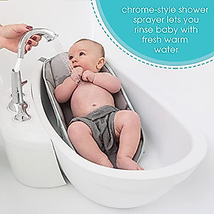 Summer® My Size™ Tub 4-in-1 Modern Bathing System - for Ages 0-24 Months – Baby Bathtub Includes Soft Support, Pull-Down Sprayer and Removable Water Tank, Rinse and Pour Cups, and Drain Plug