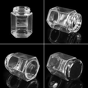 Betrome 6oz Glass Jars with Black Lids, 30 Pack 180ml Clear Hexagon Glass Canning Jars Honey Jars Spice Jars Mason Jars for Jams, Shower Favors, Wedding Favors, Craft, 1 Pen and Labels Included