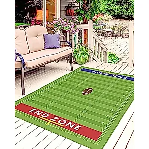 America Football Backdrop Outdoor Rug for Patio/Deck/Porch, Non-Slip Large Area Rug 5 x 8 Ft, Rugby Sports Stadium Field Indoor Outdoor Rugs Washable Area Rugs, Reversible Camping Rug Carpet Runner