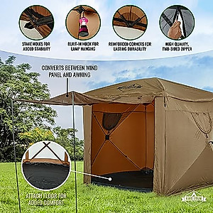 Hike Crew 6.5’ x 6.5’ Enclosed Waterproof Pop-Up Gazebo Tent | 4-Sided Outdoor Canopy Shelter w/Built-In Floor, Screened Roof & Cover, Built-In Awning, Stakes, Ropes & Carry Bag | UV Resistant SPF 50+
