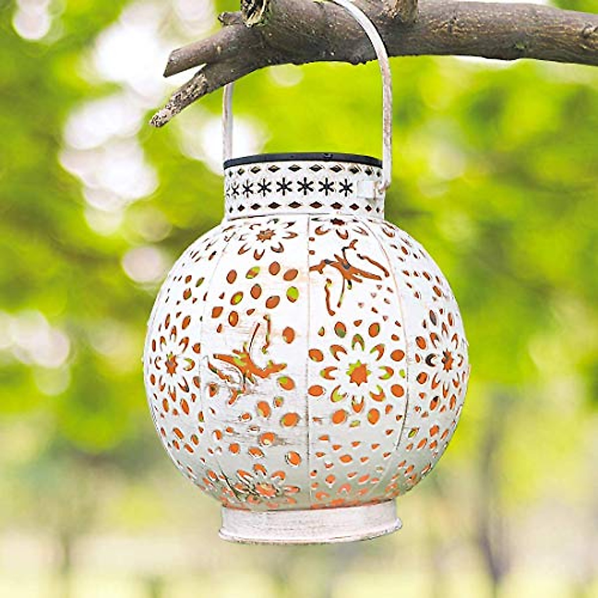 Solar Lantern Outdoor Hanging Lights Waterproof Metal LED Decorative Lights with Shadow Casting for Patio Garden Yard Tabletop