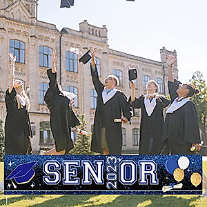 2023 Blue and White Graduation Banner Larger Senior Banner Yard Sign Lawn Outdoor Garden for Class of 2023 Graduation Decorations