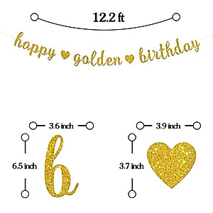 Maicaiffe Happy Golden Birthday Banner - Golden Birthday Party Decor - Stay Golden - Happy Birthday Party Decorations, Gold Glitter
