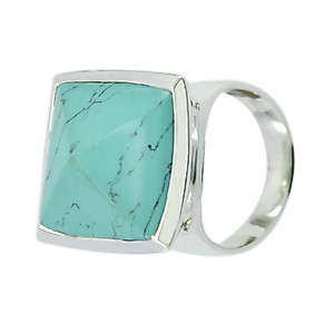 Gemsonclick Natural Turquoise Ring in 925 Silver Square Shape Bezel Style Handamde Size 5,6,7,8,9,10,11