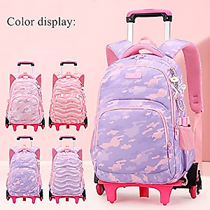 EKUIZAI Colorful Striped Print Elementary Trolley Backpack Primary School Rolling Daypack Carry-on Luggage BookBag with Wheels for Girls