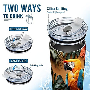 QWEUIOP 20oz Insulated Travel Coffee Mug Tropical Plants Butterfly Pattern Stainless Steel Tumbler with Lid Double Wall Vacuum Coffee Cup For Hot and Cold Drinks14310