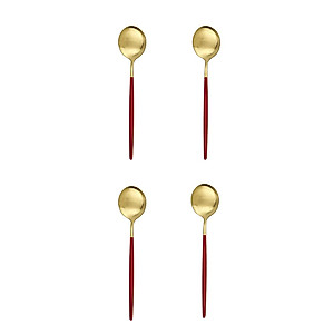 Gugrida 4Pcs Matte Tea Spoon Cutlery Stainless Steel Coffee Spoon Silverware Small Stirring Spoon Tableware Kitchen Flatware 5.11" Gold Red