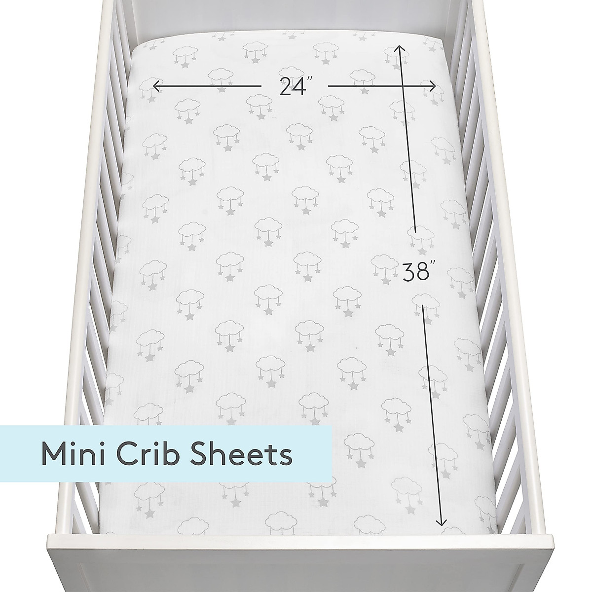 Newton Baby Mini Crib Fitted Sheets (2-Pack) | Organic Muslin Cotton, Breathable & Soft Baby Sheets, Washable Baby Mattress Sheets, Fits Any Mini Sized Crib 24" x 38", Wishing on a Star Print + White