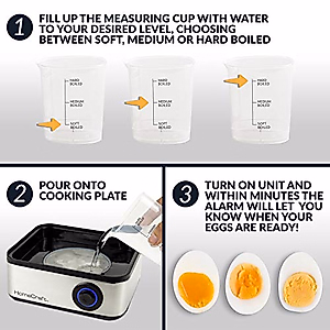HomeCraft Premium Stainless Steel 8 Capacity Electric Large Hard-Boiled Egg Cooker Poached, Scrambled, Omelets, Whites, Sandwiches, for Keto & Low-Carb Diets, Vegetable Steamer, with Buzzer