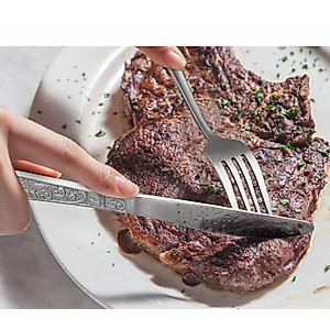 IKXO 35 pcs Stainless Steel Silverware Set Service for 7, Modern Sleek Flatware Set, Include Knife Fork Spoon Long Teaspoon Salad Fork Mirror-Polished Dishwasher Safe carved Cutlery