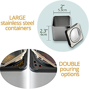 bixie Magnetic Spice Tin Jars – Home pack | 6x Rectangle 4.2 oz Refrigerator Stainless Steel Containers for Herbs and Spices