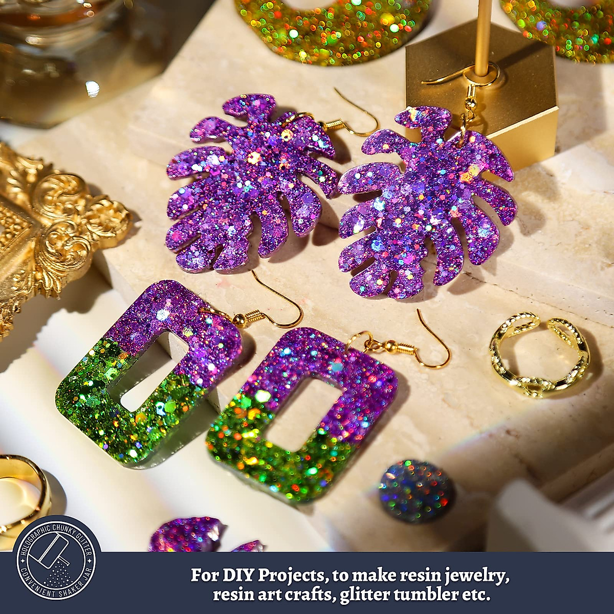 LEOBRO Purple Glitter, 160G/5.64OZ Glitter, Holographic Chunky Glitter, Craft Glitter for Resin, Metallic Iridescent Chunky Fine Glitter Sequin Flake Bulk, Glitter for Makeup Body, Tumblers Glitter