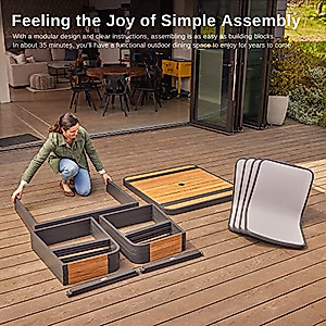 EAST OAK Signature 5 Pieces Outdoor Dining Set, Patio Furniture Set with Finest Teak Wood, Powder-Coated Aluminum Frame Table and Teslin Fabric Chairs, Patio Dining Set for Garden and Yard, Dark Grey