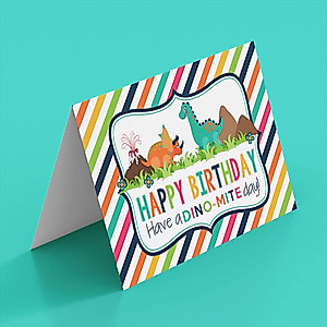 Have a DINO-MITE Day Dinosaur Themed Birthday Pun Themed Single (1) All Occasion Blank Birthday Card To Send To Friends & Family, 4"x 6" (when folded) Fill In Greeting Note Card by AmandaCreation