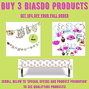 Tea Party Decoration Banner 2 Pack with 12 Pre-Strung Cups | Vintage Garden Teapot Decor, Tea Party Supplies For Girls, Princesses, Bridal Showers, Birthday | Alice in Wonderland Party Garland Decor