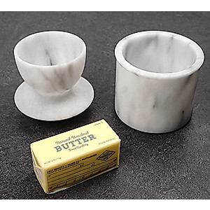RSVP International White Marble French Butter Pot, Holds One Stick or 1/2 Cup | Made From Natural White Marble | Keep Butter Fresh & Spreadable at Room Temperature in Crock Dish