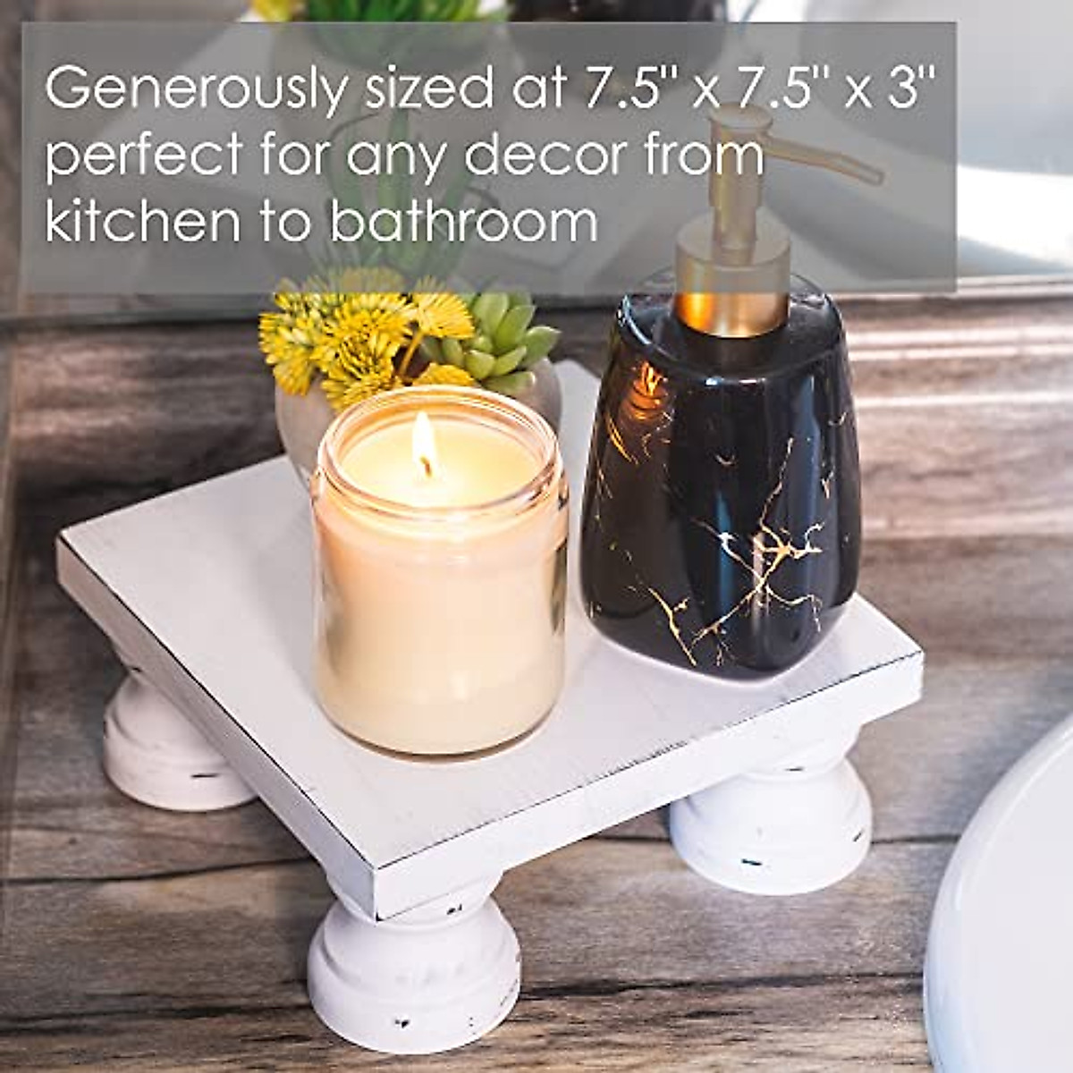 Decorative Riser Pedestal display stand, Display bathroom and home décor, risers for display of farmhouse kitchen decor, wood riser tray (White Feet)