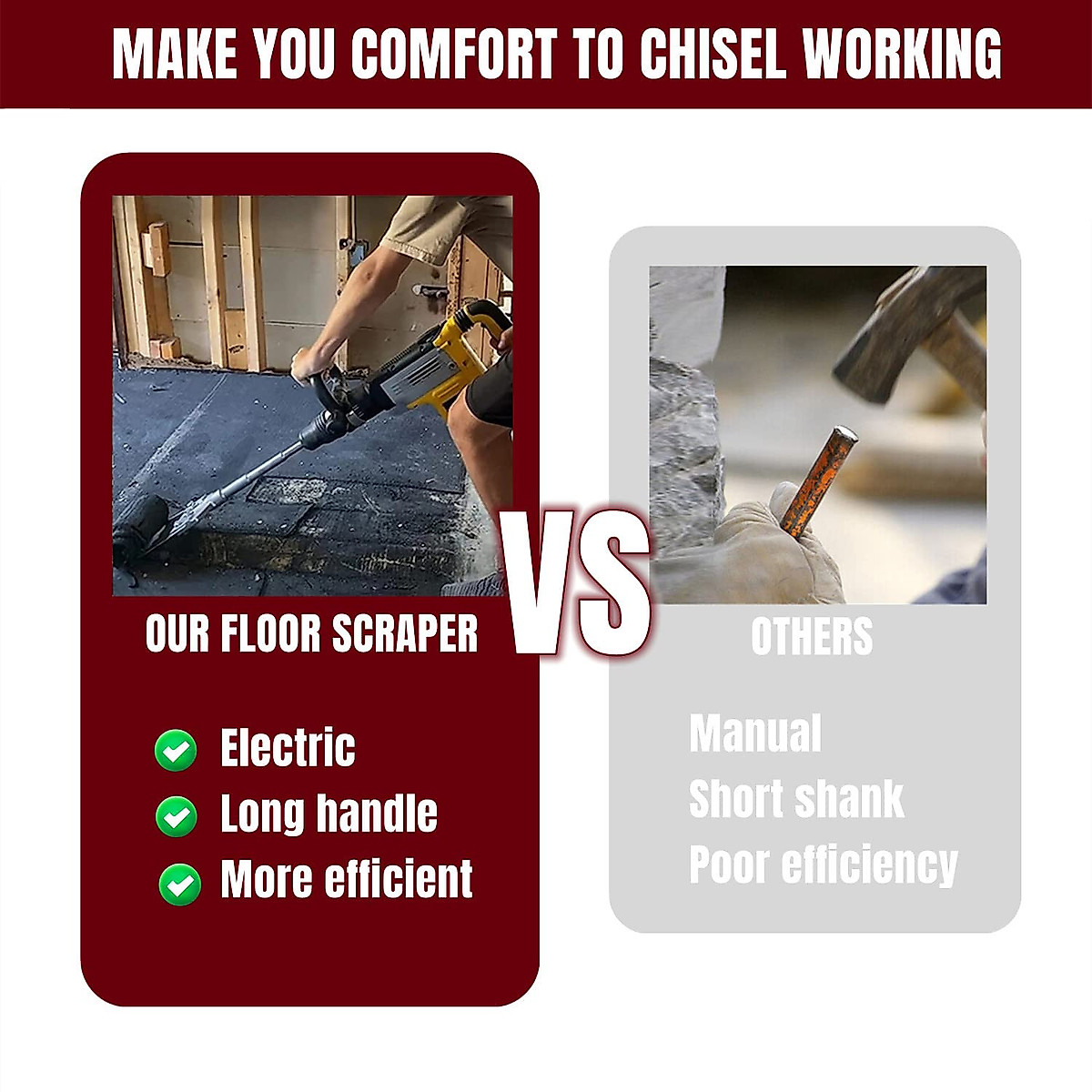 Nisorpa 25 Inch SDS Max Floor Scraper Heavy Duty Blade Scraper Tile Removal Chisel Bit with 2 Foot Long Handle Flooring Removal Tool for Tile Grout Adhesive Wallpaper Wood Linoleum Flooring (6" X 25")