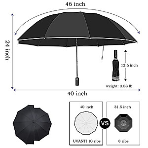 UVANTI Umbrella Windproof Travel Umbrellas - 10 Ribs Wind Resistant Compact Light Small Mini Upside Down Inverted Folding Reverse Strong Portable - Car Backpack Purse Umbrellas for Rain - Men Women